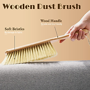 2 Pieces Dust Brush Hand Broom Wooden Bench Brushes with Soft Bristles Counter Brush with Long Wood Handle Household Cleaning Brush for Sofa Bed Pet Fireplace Car (Brown, Yellow)
