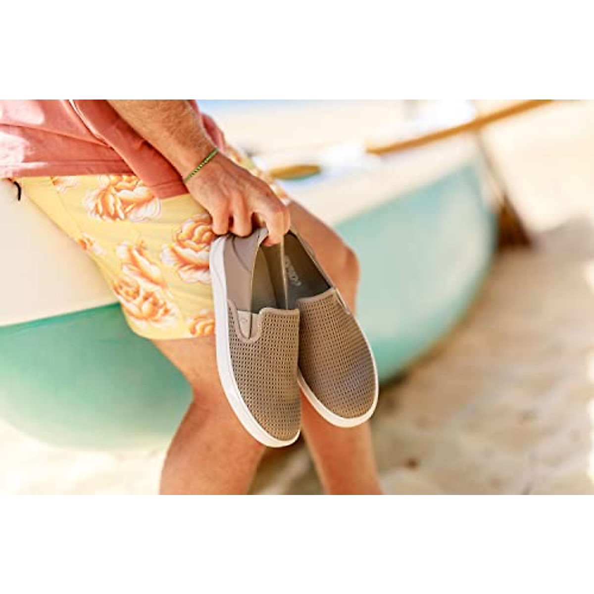 OLUKAI Lae'ahi Men's Slip On Sneakers, Lightweight Barefoot Feel & Breathable Mesh, Water Resistant Heel & Wet Grip Rubber Soles, Removable Gel Insert, Clay/Clay, 10.5