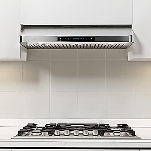 IKTCH 30 Inch Under Cabinet Range Hood with 900-CFM, 4 Speed Gesture Sensing&Touch Control Panel, Stainless Steel Kitchen Vent with 2 Pcs Baffle Filters(IKC01-30)