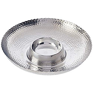 KINDWER Hammered Aluminum Chip and Dip Bowl, 16-Inch, Silver