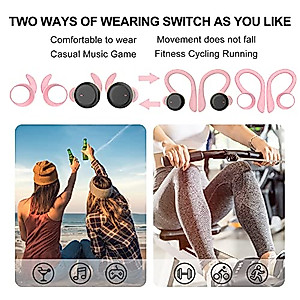 Pink Wireless Earbuds with Earhooks Running Ear Buds Bluetooth Workout Headphones in Ear Noise Cancellling Adjustable Small Mini Sleep Earphones with Mic Stereo Waterproof Android Headset for Sport