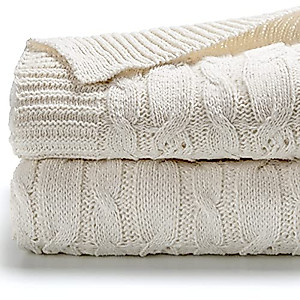 Carriediosa Cable Knit Throw Blanket for Couch Soft Knit Woven Chenille Blankets for Chair Warm and Cozy Lightweight Farmhouse Decorative Throws for Bed and Sofa, 60" X 80" Twin Size Cream White