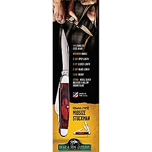 Bear & Son 218R Rosewood Three-Blade Midsize Stockman Slip Joint Knife, 3 1/4-Inch