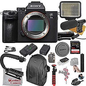 Sony Alpha a7 III Mirrorless Digital SLR Camera Body Only Video Bundle + LED Video Light + Microphone + Extreme Speed 64GB Memory(20pc Bundle)