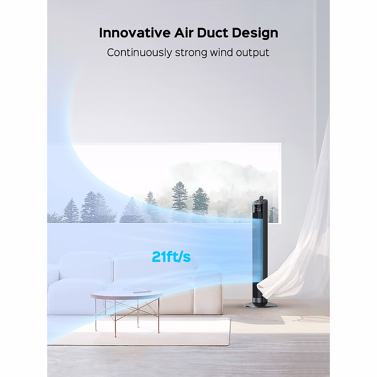 ZICOOLER 37" Tower Fan, Large Airflow 70° Oscillating Fan with Remote, 32dB Quiet Fan with 3 Modes, LED Display, 15H Timer, 3 Speeds, Standing Fan for Bedroom, Home, Office