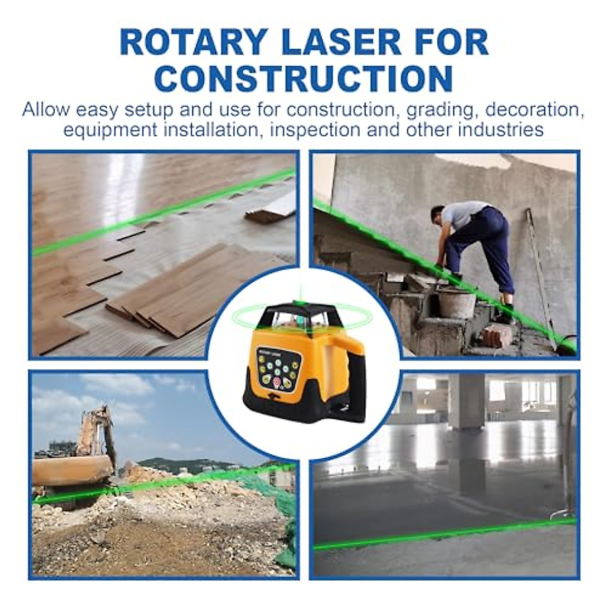 Iglobalbuy Rotary Laser Level Green Laser Self Leveling Kit, 500M Green Beam 360° Automatic Horizontal/Vertical Self-leveling Rotary Rotating Laser Level with Remote Control + Receiver