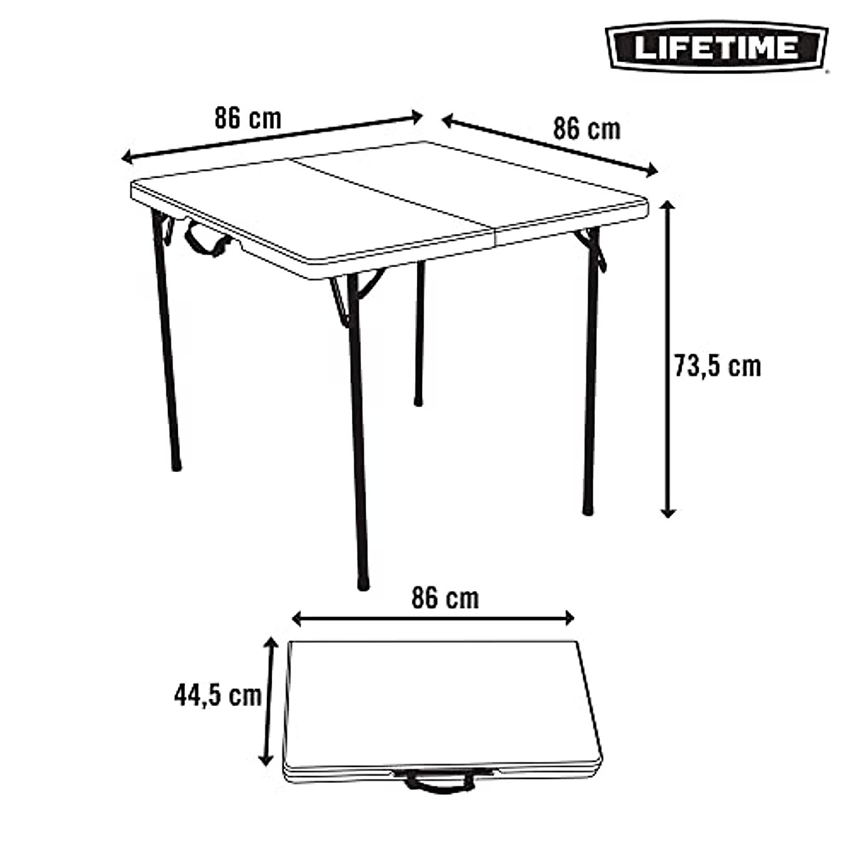 Lifetime 80273 Fold in Half Square Table, 34 Inch, White
