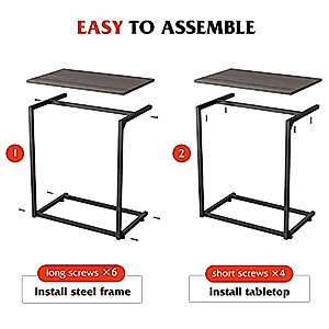 WLIVE Side Table, Wide C Shaped End Table for Sofa Couch and Bed, Laptop Table, Work from Home, 26 Inch Tall, Gray and Black