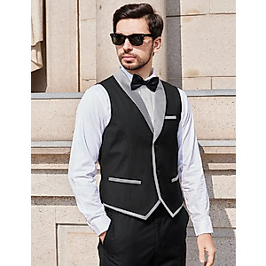 MAGE MALE Men's 2 Piece Suit Slim Fit Formal Business Vest Suit for Men Fashion Casual Wedding Waistcoat Pants Set Black