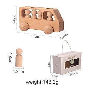 4 Wooden Figures in The Bus - Peg Dolls Unfinished Wooden Peg People Cars Wooden Figures Shape Preschool Learning Educational Toys Montessori Toys for Toddlers