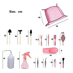22 Pieces Succulent Planting Tools Kit, Mini Gardening Hand Tools Set - Potting,Cactus, Bonsai, Transplanting Tools + PU Nylon Gloves Coated Palm Anti-Static + Gardening Mat (Pink)_AB