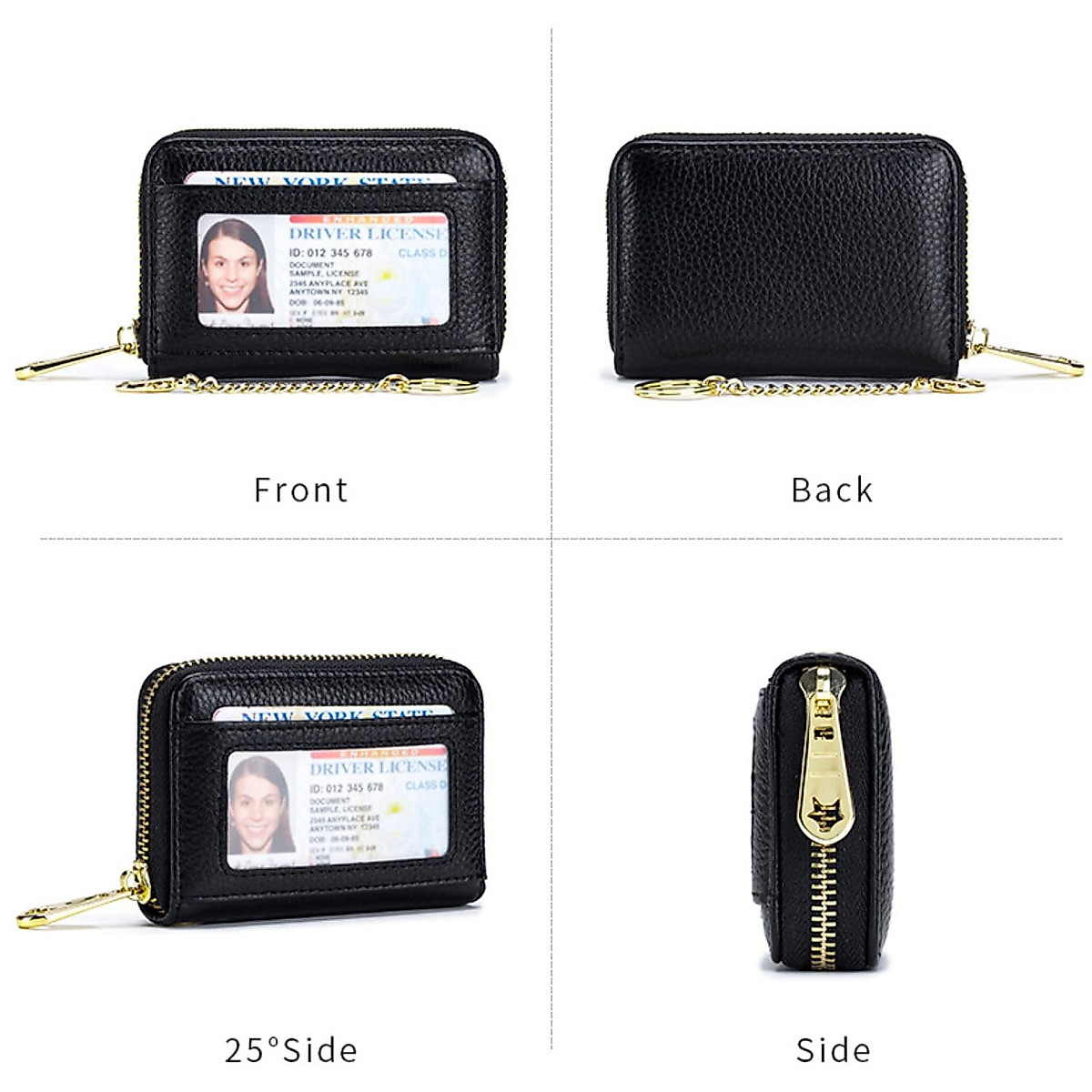 Tapp Collections RFID Credit Card Holder, Small Leather Zipper Card Case Wallet with ID Window & Detachable Keychain - Red