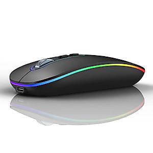 cimetech M01 Wireless Bluetooth Dual Mode Mouse, [1 Mouse for 2 Devices] [Ultra-Low Decibel Click], Rechargeable Ultra Slim LED Sleek Mouse, Plug and Play for iPad Mac Laptop Tablet PC Window - Black