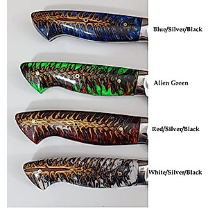 Custom VG10 Damascus chef knife Hybrid Santoku 9" White Silver cast pine cone handle, kitchen knife w/ 67 layer SS Damascus (Purple Cosmos)