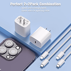 iPhone Charger [Apple MFi Certified] 20W PD USB C Charger Block with USB C Lightning Cable 6FT Compatible with iPhone 14/13/12/11/Pro/Pro Max/XS/Max/XR/, iPad, AirPods (2+2 Pack)