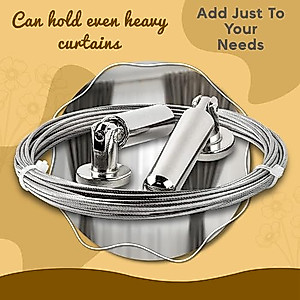 UrbanRed Stainless Steel 16.4 FT (5m) Curtain Wire Rod Set - Curtain Wire Hanging System, Versatile Art Display, Photo Hanging - Wall Mount Clothesline for Windows with Tension Wire Design