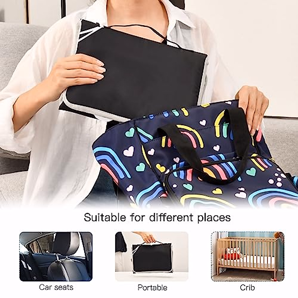 Black French Bulldog Portable Baby Changing Pad Travel Diaper Changing Table Mat Foldable Waterproof Changing Station with Built-in Pillow for Newborn Essentials Baby