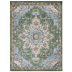 SAFAVIEH Madison Collection Area Rug - 8' x 10', Green & Turquoise, Boho Chic Medallion Distressed Design, Non-Shedding & Easy Care, Ideal for High Traffic Areas in Living Room, Bedroom (MAD473Y)
