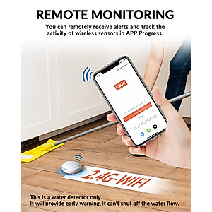 Ecoey Water Leak Detector (2.4G) , Water Sensor Alarm, Smart WiFi, Low Battery Warning, APP Alerts, Continuous Monitoring for Basement, Home,Battery Operated, 1 Pack