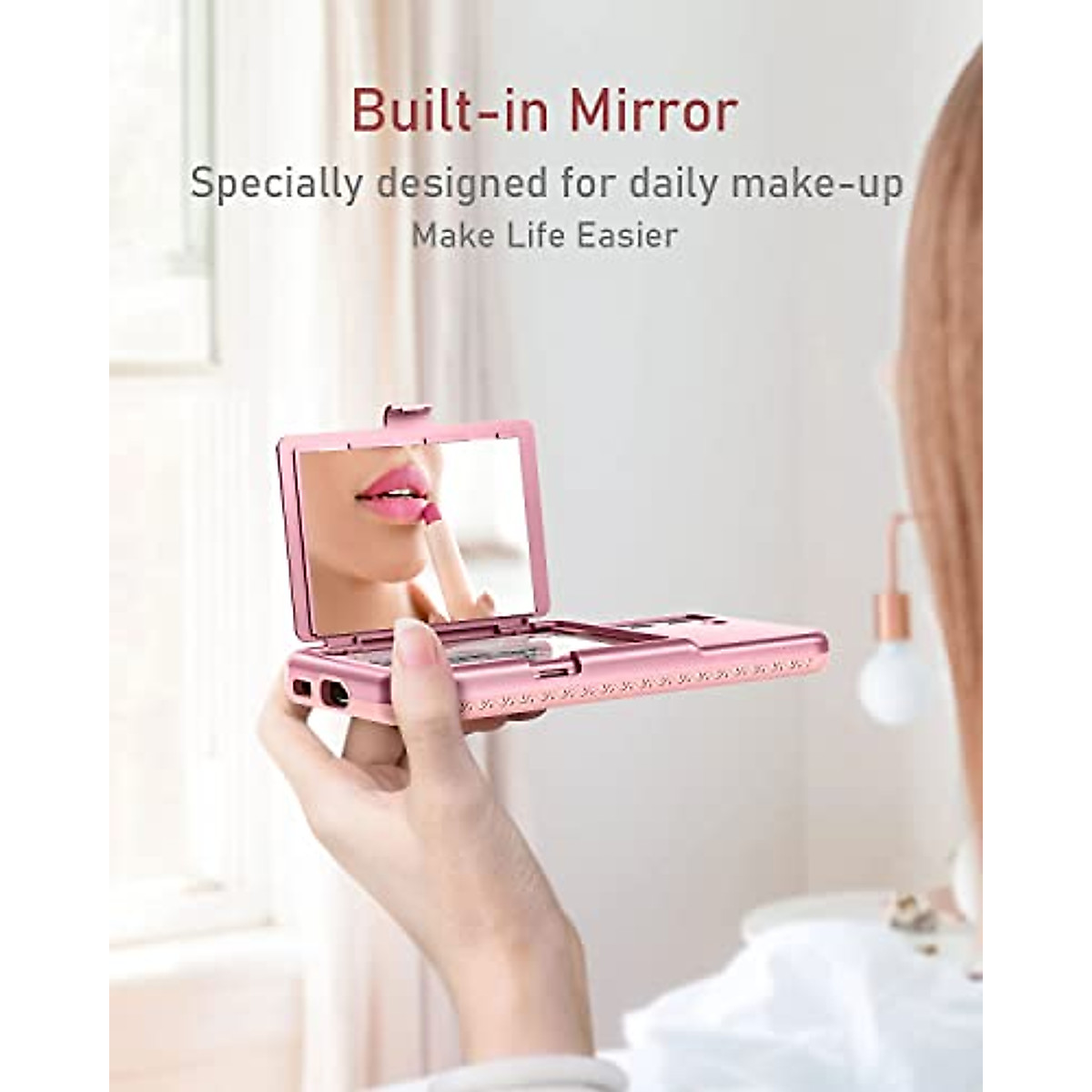 WeLoveCase Samsung Galaxy S22 Case Wallet Case with Credit Card Holder & Hidden Mirror, All-Round Protection Shockproof Phone Cover Designed for Samsung Galaxy S22 5G, 6.1 inch Rose Gold