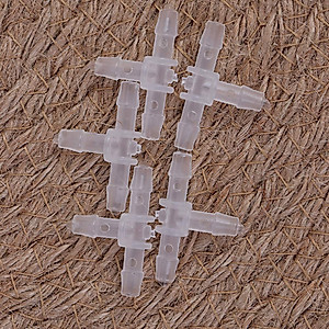 CoscosX 10 Sets White Drip Emitters with 3-Way Connector Curved Arrow Dripper Potted Plants Bend Sprinklers Garden Automatic Irrigation System for 4/7mm Hose Patio Watering Cooling Irrigation Kit