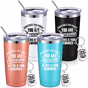 Sieral Employee Appreciation Gifts Bulk Thank You Gifts Inspirational You Are Awesome Tumbler 20 oz Stainless Steel Wine Cup with Keychain for Women Men Coworker(Multicolor, 4 Sets)