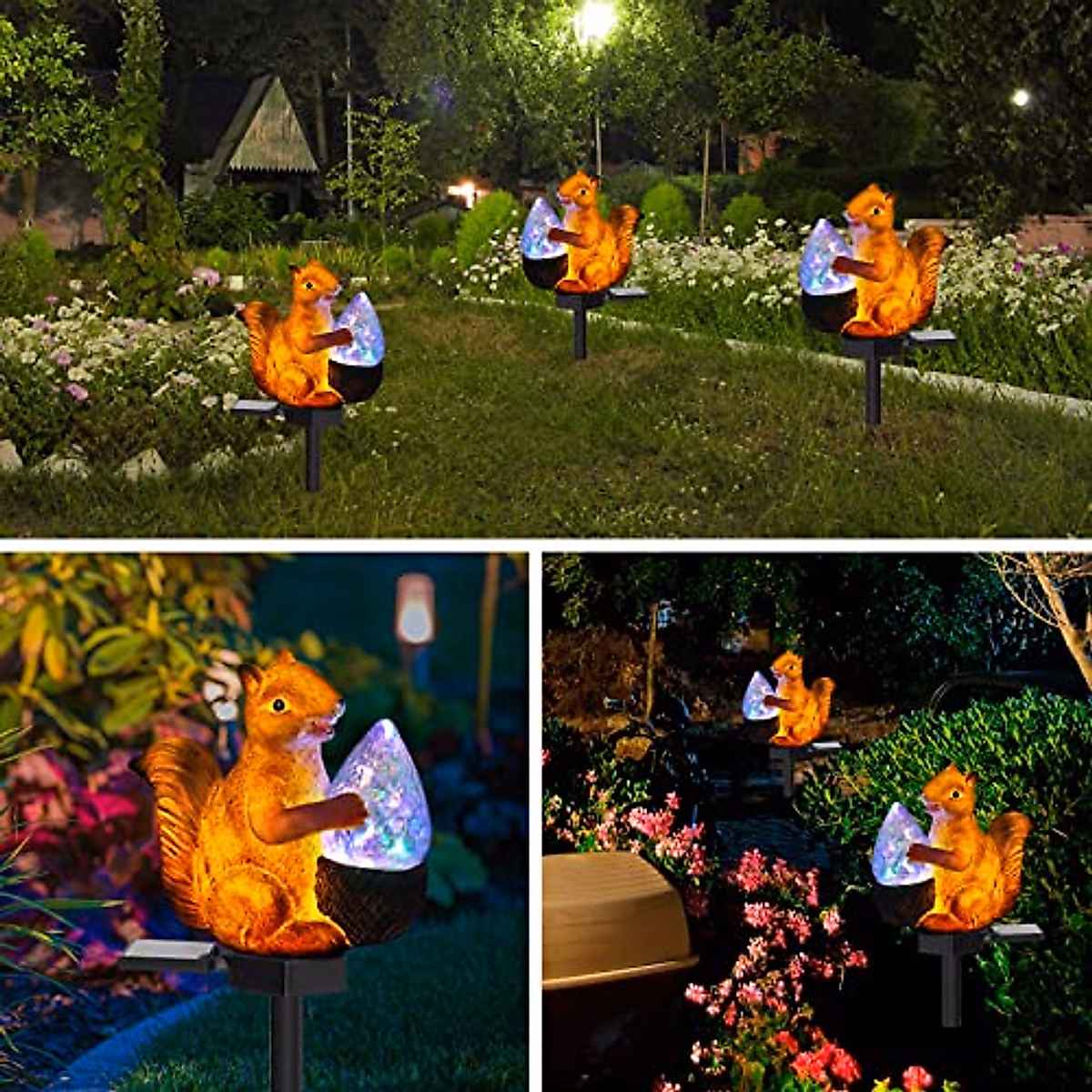Garden Stake Solar Light Outdoor Decorative Cute Squirrel Solar Powered Figurine Light Waterproof Statue with Solar Led Light for Outside Decor Yard Lawn Garden Ornaments Gifts for Mom Women