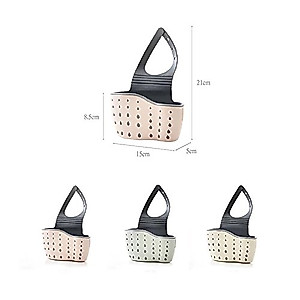 TA sponge Holder Sink Faucet Side Caddy Soap Scrubber Dishwashing Brush Organizer For Kitchen Bathroom Organization Storage Baskets With Sanitary Drain Holes And Adjustable Strap (beige)