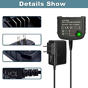 KUNLUN LCS1620 20V Lithium Battery Charger - Compatible for Black & Decker 16V 20V Lithium Battery LBXR20 LBXR20B LBXR20-OPE LB20 LBX20 LBX4020 LB2X4020 LBXR2020-OPE BL1514 LBXR16 LST220