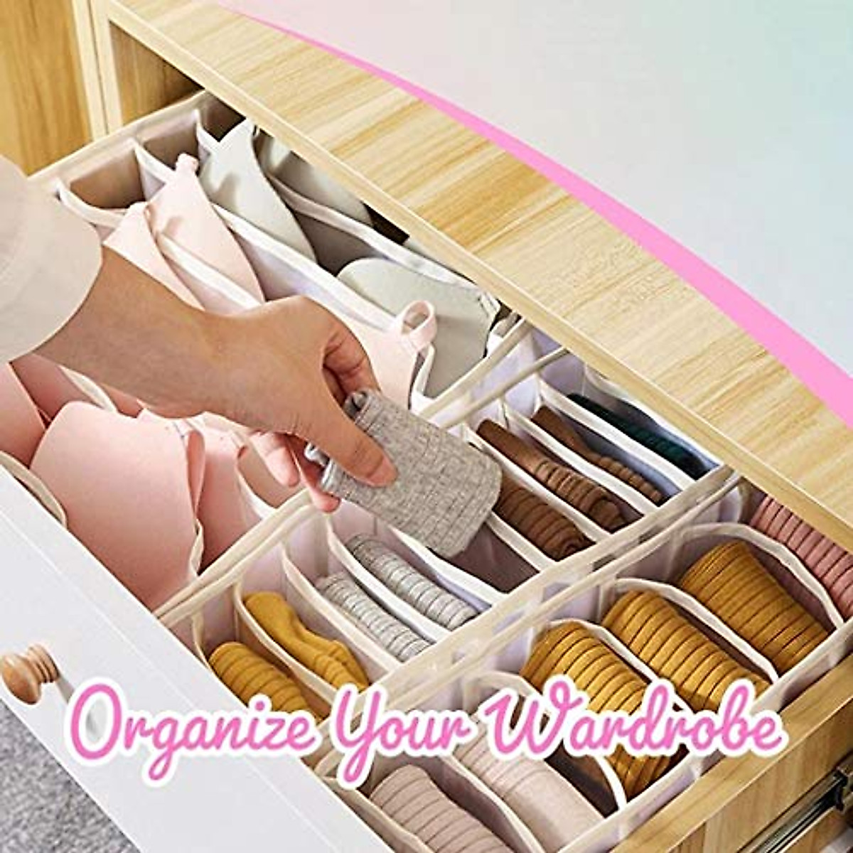 Underwear Organizer - Drawer Dividers, Set of 3 Includes 6+7+11 Cell Collapsible Closet Cabinet Storage Boxes for Organizing Lingerie, Underwear, Bras, Socks, Ties(6+7+11 Cell, Gray)