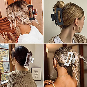 4.1 Inch Large Hair Claw Clips 8 Pcs Rectangle Hair Clips Big Hair Clips for Thick Hair Nonslip Rectangular Hair Clips Acrylic Banana Jaw Clips Hair Accessories for Women and Girls (Khaki)