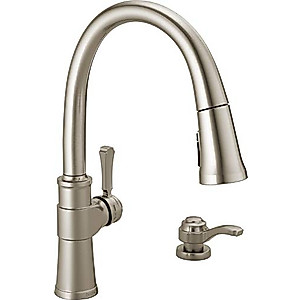 Delta Faucet Spargo Brushed Nickel Kitchen Faucet, Kitchen Faucets with Pull Down Sprayer, Kitchen Sink Faucet, Faucet for Kitchen Sink, Soap Dispenser, SpotShield Stainless 19964Z-SPSD-DST