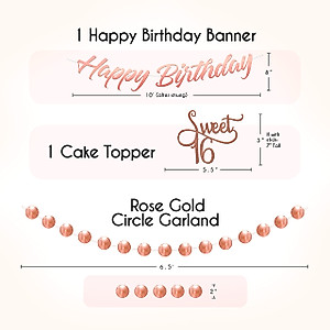 EpiqueOne 41-Piece Rose Gold Sweet 16 Birthday Decoration for Girls | Includes Happy Birthday Banner, Cake Topper, Tissue Pom Poms & More | Easy to Set Up | Also Ideal for Bridal & Baby Showers & More