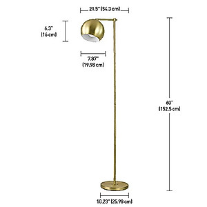 Globe Electric 12915 60" Floor Lamp, Gold, Satin Finish, in-Line On-Off Switch, Floor Lamp for Living Room, Floor Lamp for Bedroom, Home Improvement, Reading Lamp, Home Office Accessories, Floor Lamp