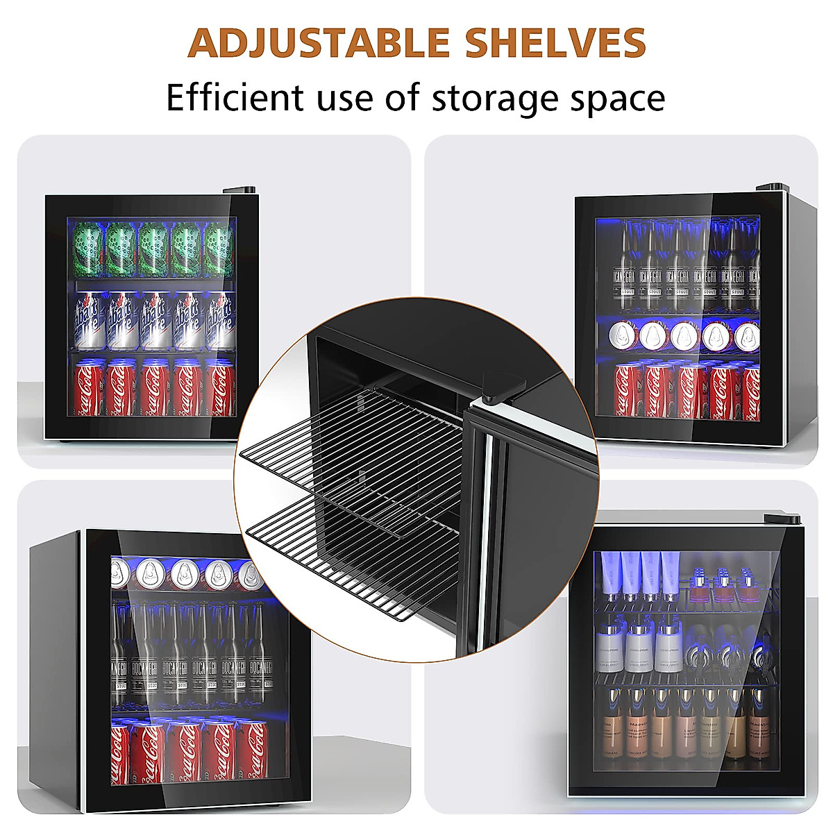 ARLIME Mini Fridge 60 Can, Beverage Refrigerator with Glass Door, Mini Drink Dispenser Machine Small Refrigerator For Office with Adjustable Shelves for Home Kitchen Bar, 1.6 Cu. Ft