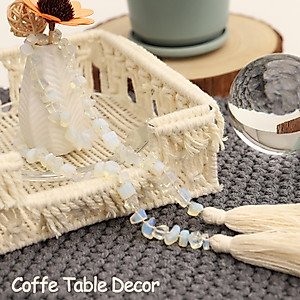 Natural Gemstone Bead Garland with Tassel,31inch Farmhouse Rustic Country Table Decor Prayer Healing Beads Boho Wall Shelf Hanging Decoration (Opal)