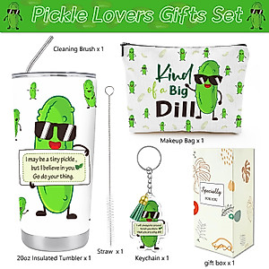 Keluna Pickle Gift for Pickle Lovers - 3Pcs Pickle Themed Gifts for Women, 20oz Funny Pickle Tumbler with Lid Straw Cucumber Makeup Bag Keychain for Women Girls Birthday Christmas Gifts Ideas