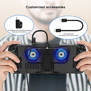 RGB Cooling Fan for Valve Steam Deck & Nintendo Switch OLED, Cooling Fan Dock with Stand & USB-C Adaptor, Steam Deck Cooler USB-C Powered with Adjustable Speed & Blue RGB Lighting