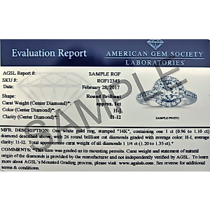 AGS Certified 1 Carat Diamond Solitaire Ring in 14K White Gold (H-I Color, I1-I2 Clarity)