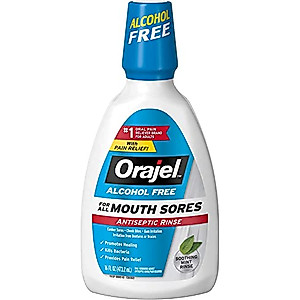 Orajel Alcohol-Free Antiseptic Mouth Sore Rinse, Fresh Mint, 16 Fl Oz (Pack of 2)