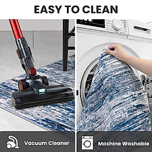 Siiloom 2x3 Navy Blue Gray Neutral Multi Modern Abstract Rug for Entryway, Super Soft Smal Area Rug, Washable Rug with Non-Slip Kitchen Rugs, Low-Pile Mat for Kitchen, Bedside, Indoor Door Mat