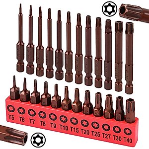 Tamper Proof Torx Screwdriver Bit Set - 24-Piece Star Bits Set, Torx Security Bit Set, 1-inch and 2.3-inch Long T5-T40 Temper Resistant Torx Bit Set
