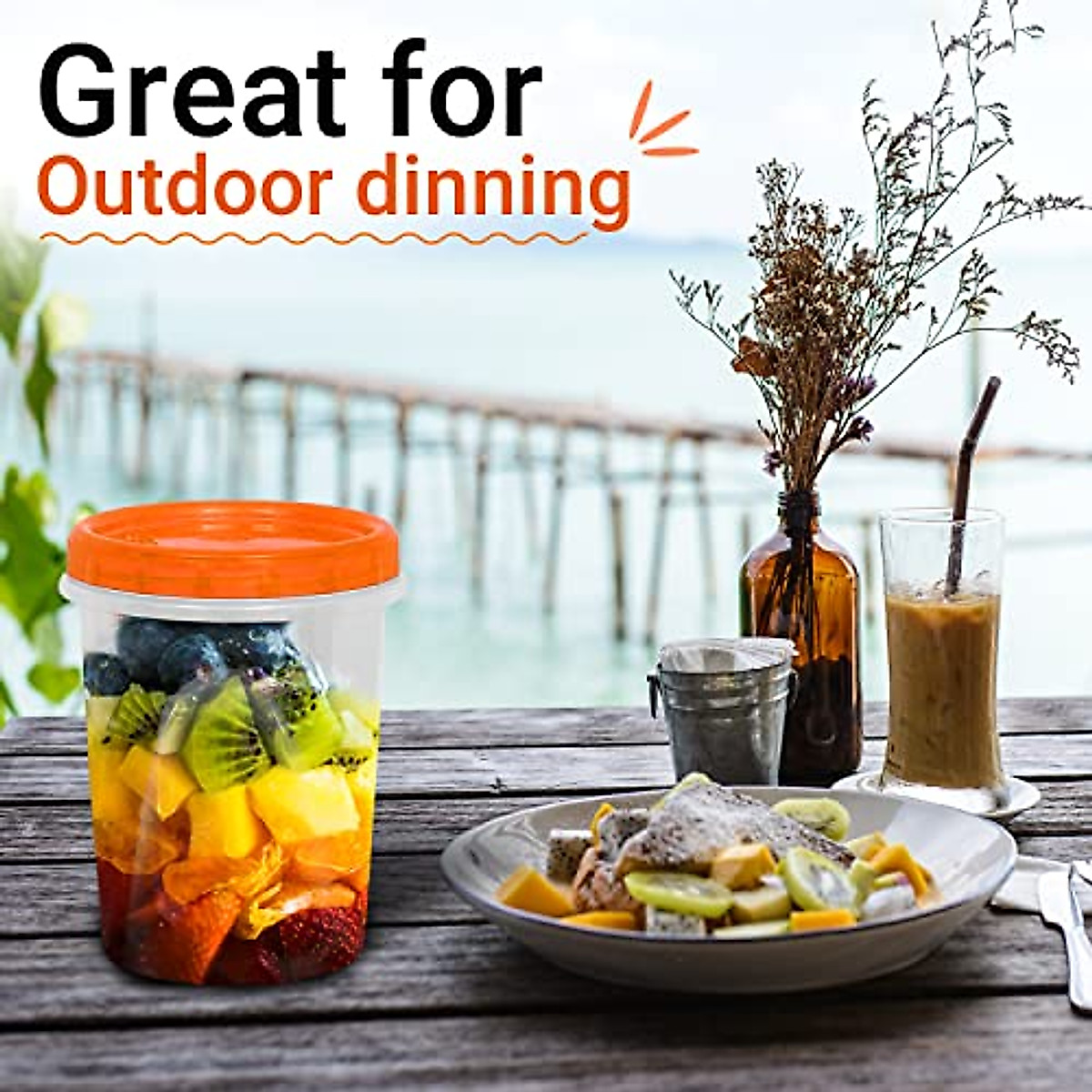 [Orange - 12 Pk]Airtight Deli Containers with Lids Twist Lock Top Clear Food Storage for Meal Prep Snacks and Leftovers Freezer and Microwave Safe Stackable Leak-Resistant and 12 Pc. Set (32 Ounce)