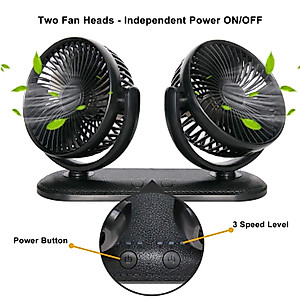 TriPole Car Fan Portable Dual Head Electric Vehicle Mounted USB 300 Degree Rotation Auto Cooling Fan 3 Speed Strong Wind Desk Fan for Dashboard SUV RV Truck Sedan Home Office