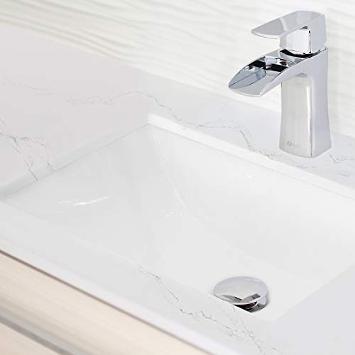 STYLISH 18 1/4 inch Ceramic Porcelain Rectangular Undermount Bathroom Sink with Polished Chrome and Matte Black Overflow, P-201 (White with Chrome and Matte Black Overflow)