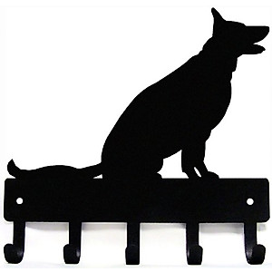 The Metal Peddler German Shepherd Sitting - Key Holder Dog Leash Hanger for Wall - Large 9 inch Wide - Made in USA; Gift for Dog Lovers