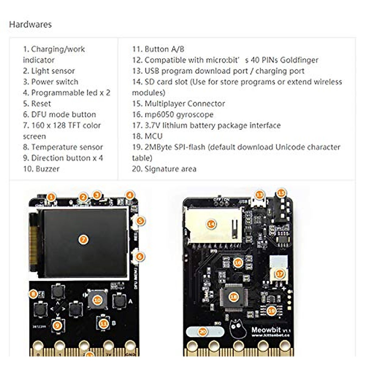 Kittenbot Meowbit Card-Sized Retro Game Computer Codable Console for Microsoft Makecode Arcade & Python Video Game Compatible Micro:bit Expansion Board for Robot Building Without Battery(Blue)