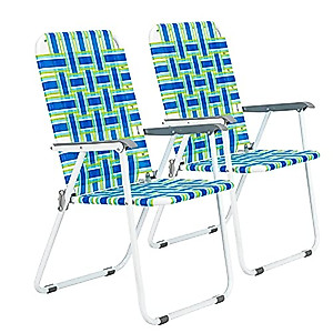 Webbed Lawn Chairs Folding Aluminum Set of 2, Patio Lawn Chairs for Adults,Outdoor Beach Chair, PP Braided Belt Steel Pipe,Portable Camping Chair for Yard, Garden, Support 265 Lbs (Blue&Yellow)