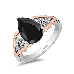 Jewelili Enchanted Disney Fine Jewelry Sterling Silver and 10k Rose Gold 1/10 CTTW and Black Spinel Maleficent Ring Size 6