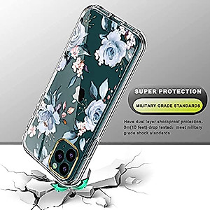 luolnh iPhone 11 Pro Max Case,iPhone 11 Pro Max Cute Case with Flowers,for Girly Women,Shockproof Clear Floral Pattern Hard Back Cover for iPhone 11 Pro Max 6.5 inch 2019 -Blue